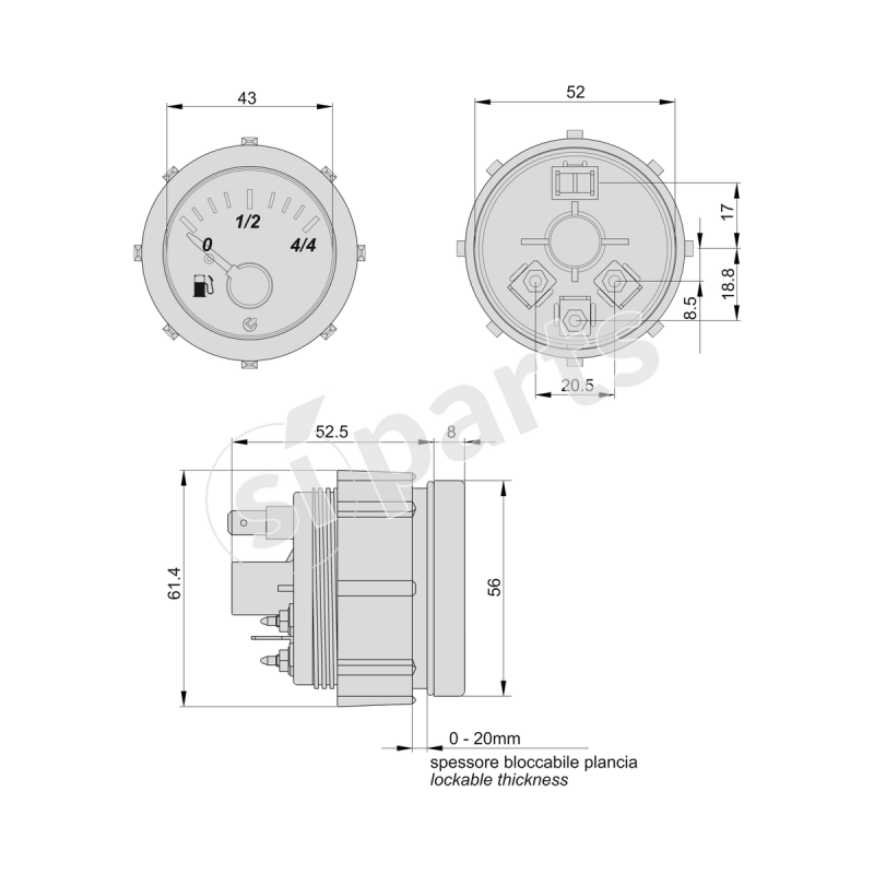 UNIDECK 12 V IR 60 DIAMETER FUEL LEVEL INDICATOR INSTRUMENT UNIDECK 12 V IR 60 DIAMETER FUEL LEVEL INDICATOR INSTRUMENT